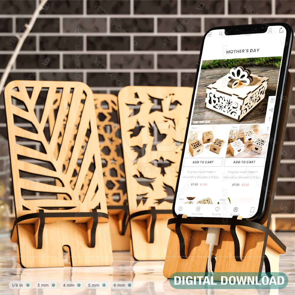Laser Cut Wooden Mobile Phone Stand Cell Phone Holder Digital Download ...