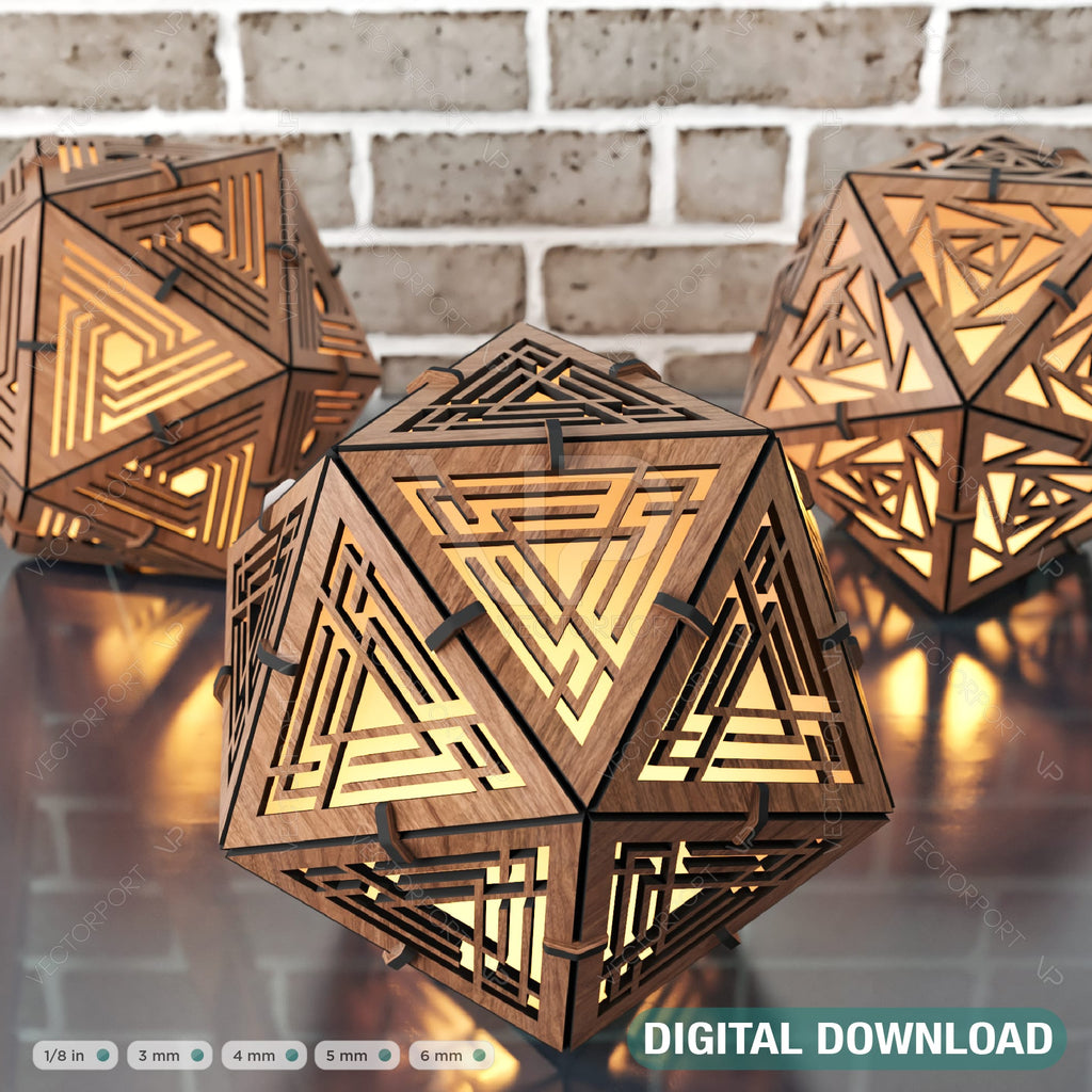 Icosahedron 3 Different Pattern wood triangle shadow lamp Tea Lantern ...