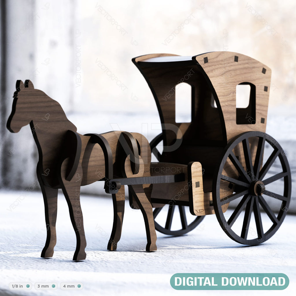 Vintage Horse Cart Laser Cut 3D Standing Carriage Wooden Construction ...