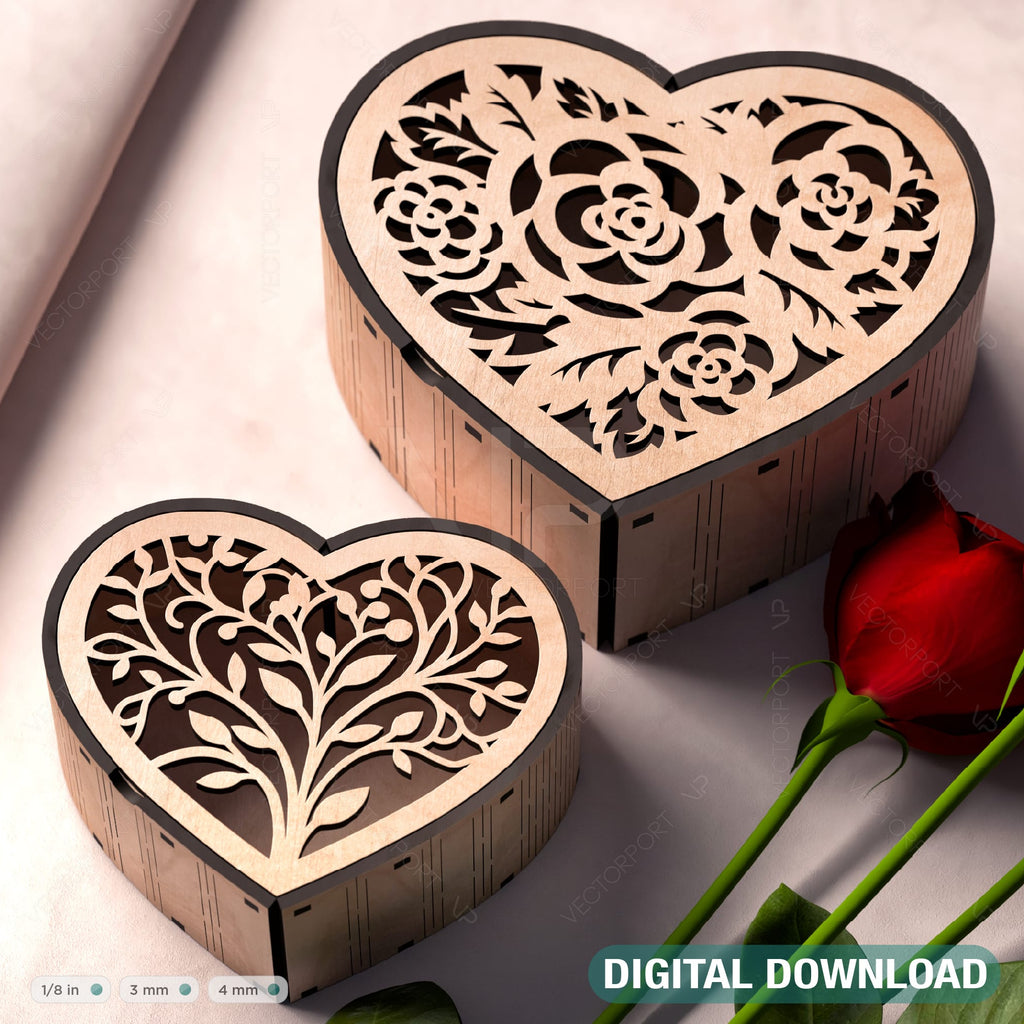 Heart shape Laser cut wooden gift box for Valentine’s Day, Jewelry cas ...