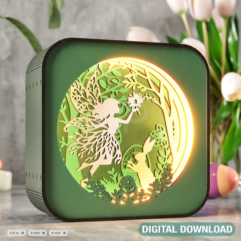 Easter Magic: Square Table Lamp with Bunny and Fairy Silhouettes - LED ...