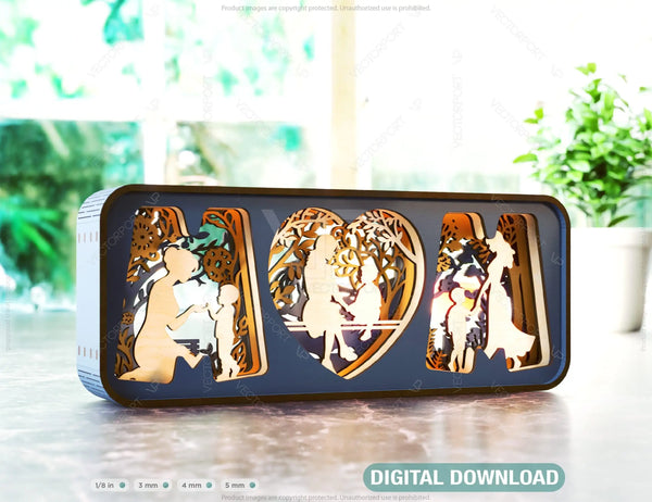 Mom & Son Shadow Box SVG, Standing Mom and Son Multilayer Happy Mother ...