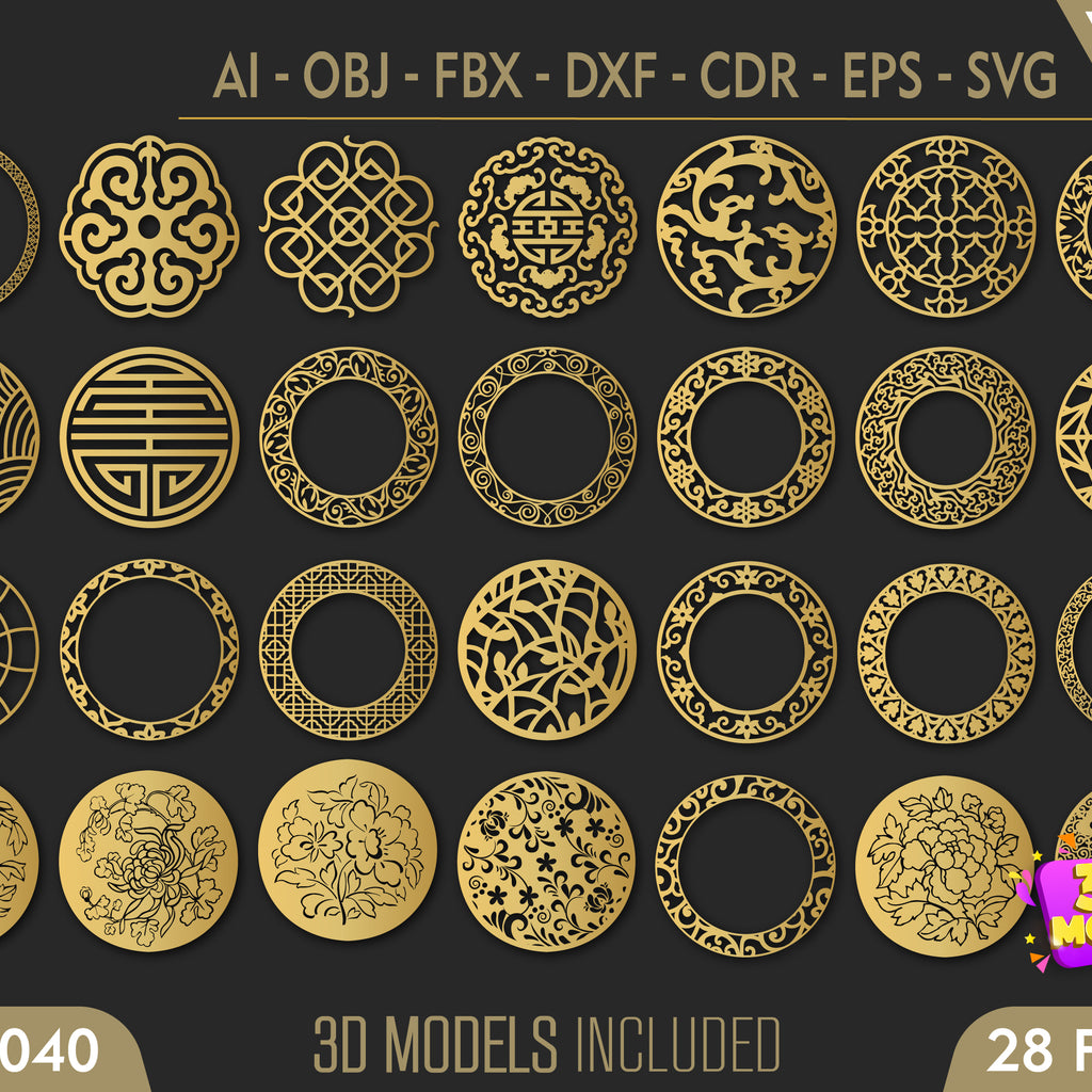 Round Abstract Pattern Panel Templates CNC Laser Cutting File | SVG, D ...